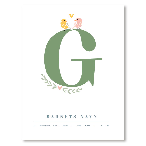 G - Navneplakat - Personlig plakat med navn og bokstaven G
