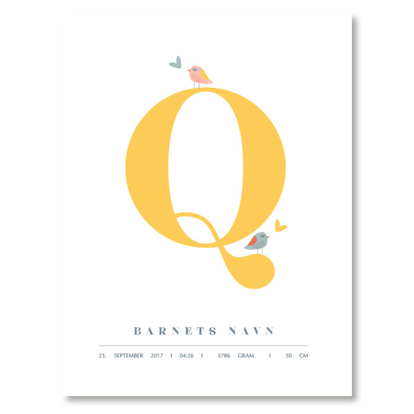 Q - Navneplakat - Personlig plakat med navn og bokstaven Q