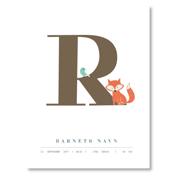 R - Navneplakat - Personlig plakat med navn og bokstaven R