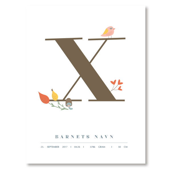 X - Navneplakat - Personlig plakat med navn og bokstaven X